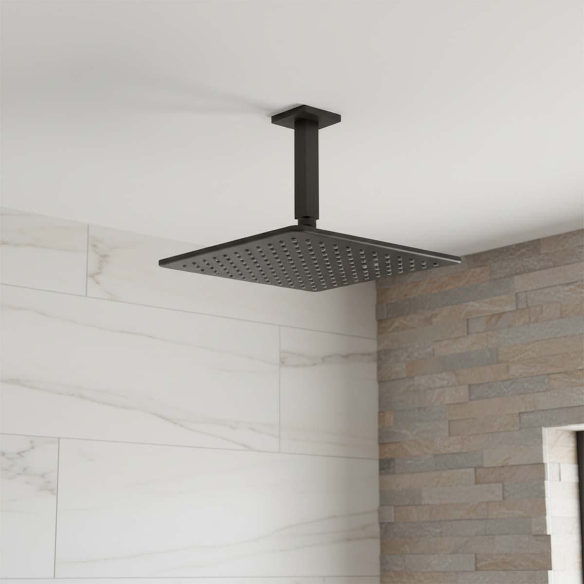 Square Ceiling Black Shower Head and Arm Set