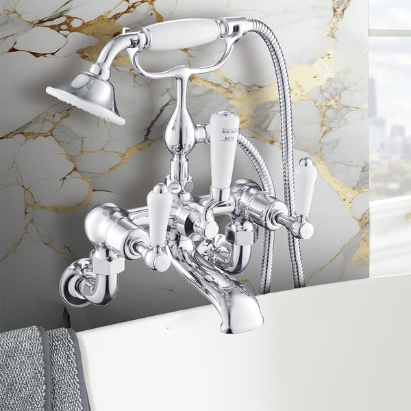 High Flow Bath Taps with Hand Shower Wall Mounted Brass Bath Showe（Wall ...
