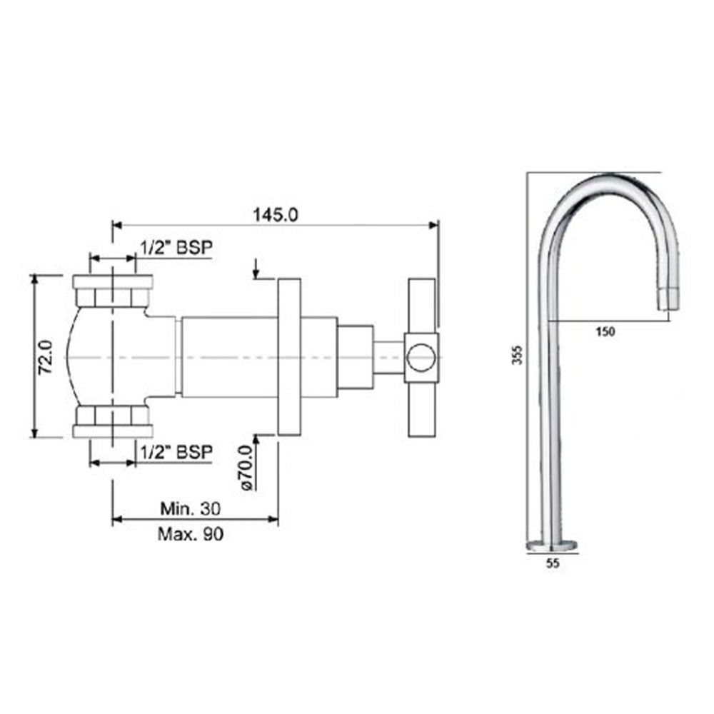 Deck Mounted Spout with Concealed Stop Valves[60893] freeshipping - Tapron