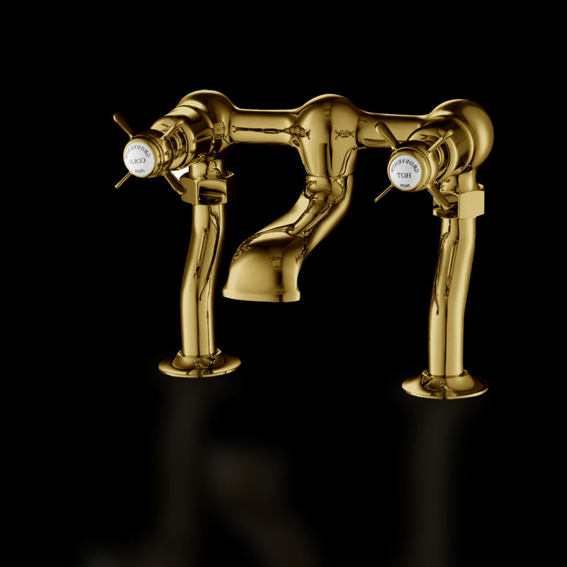 Deck-Mounted Bath Mixer Tap| Gold Crosshead Bath Filler Tap| Tapron UK